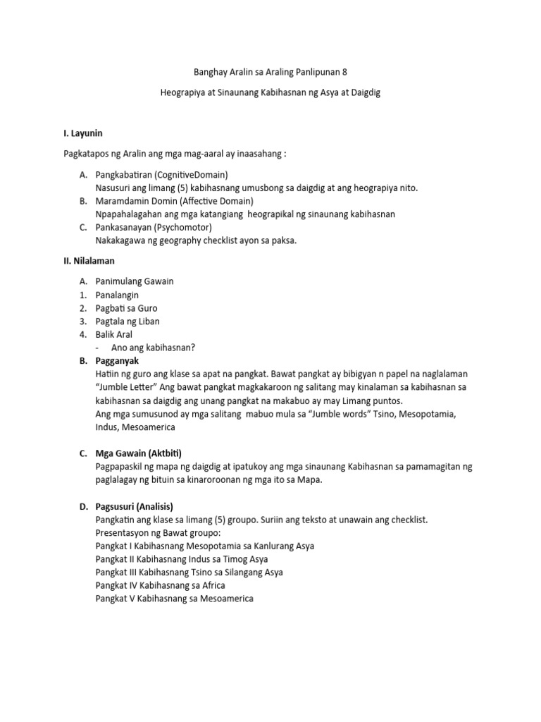 Banghay Aralin sa Araling Panlipunan 8 | PDF