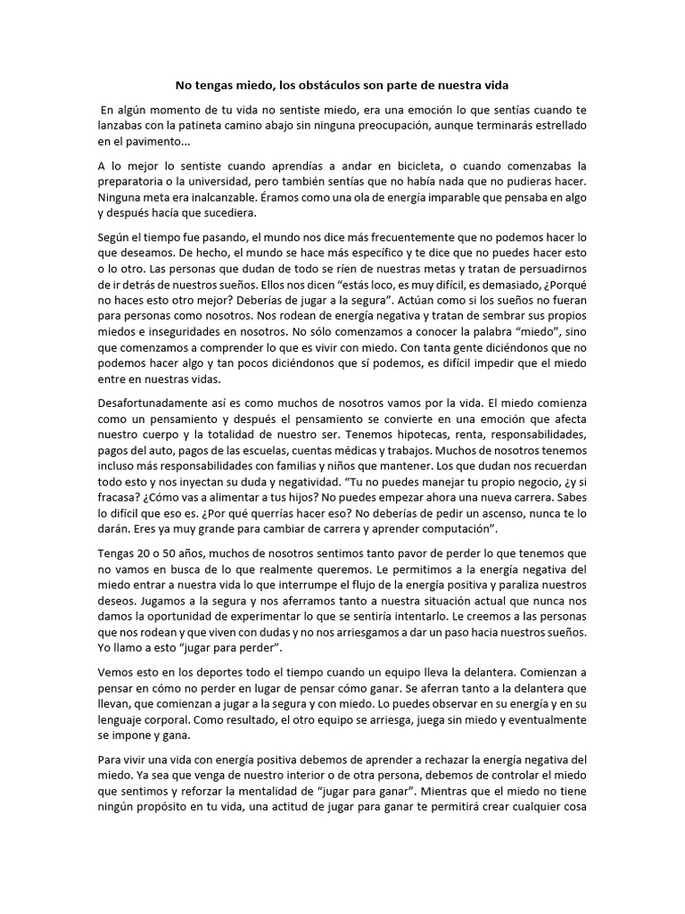 Supera el miedo y alcanza tus sueños | PDF | Temor