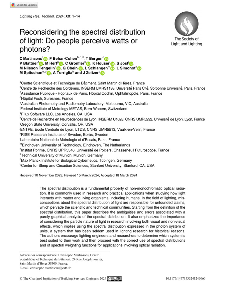 Martinsons Et Al 2024 Reconsidering the Spectral Distribution of Light Do People Perceive Watts ...
