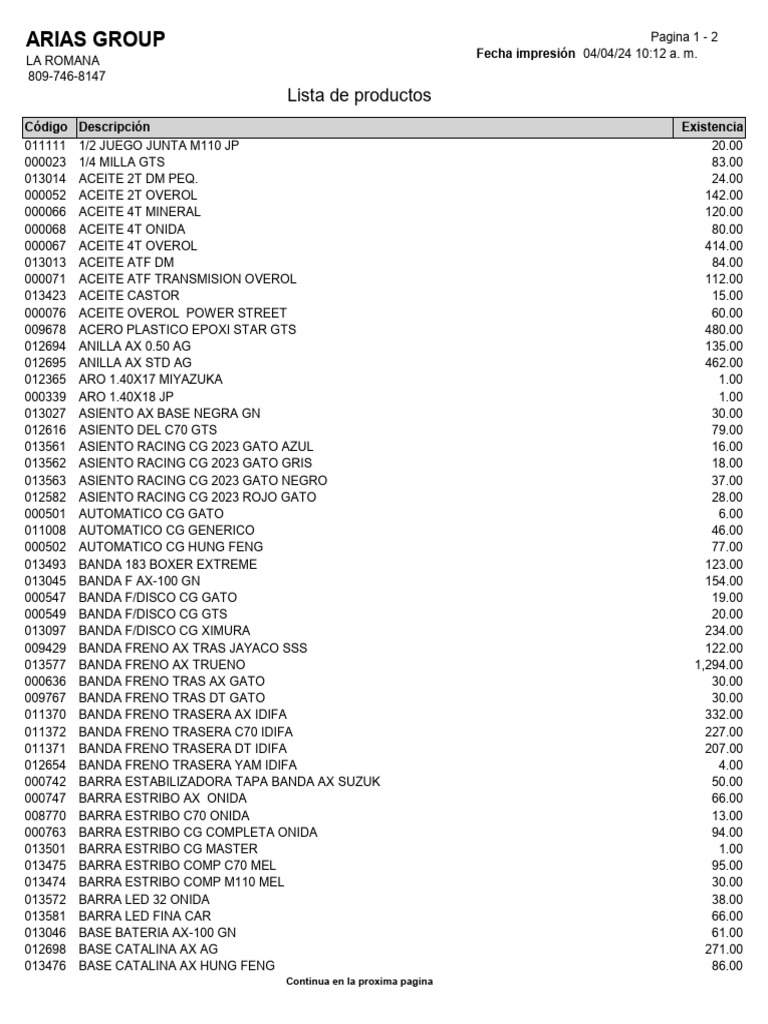 Motorcycle Parts Inventory | PDF