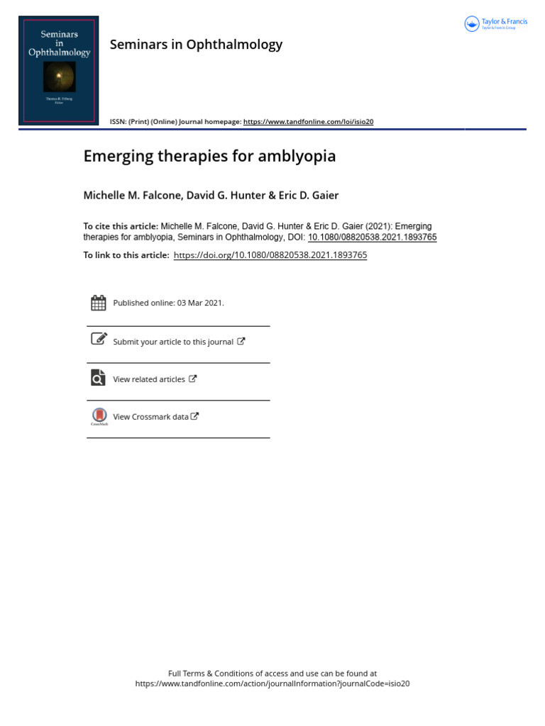 Emerging Therapies For Amblyopia | PDF | Visual System | Ophthalmology