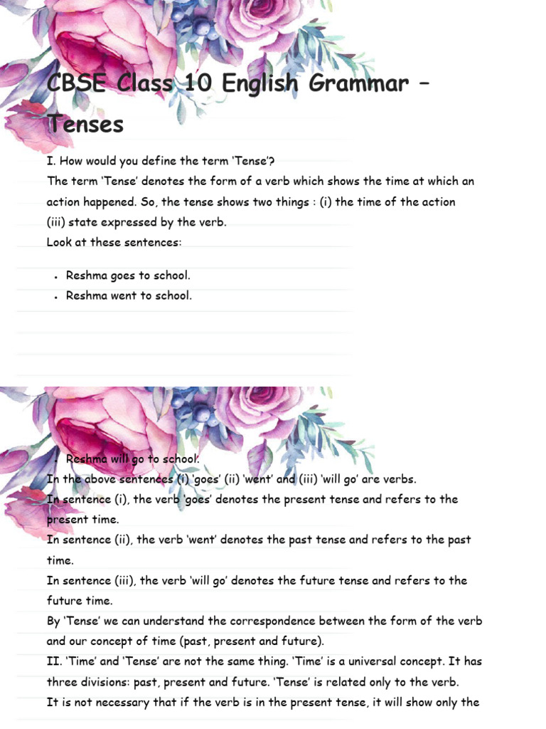 CBSE Class 10 English Grammar - Tenses | PDF | Grammatical Tense | Verb