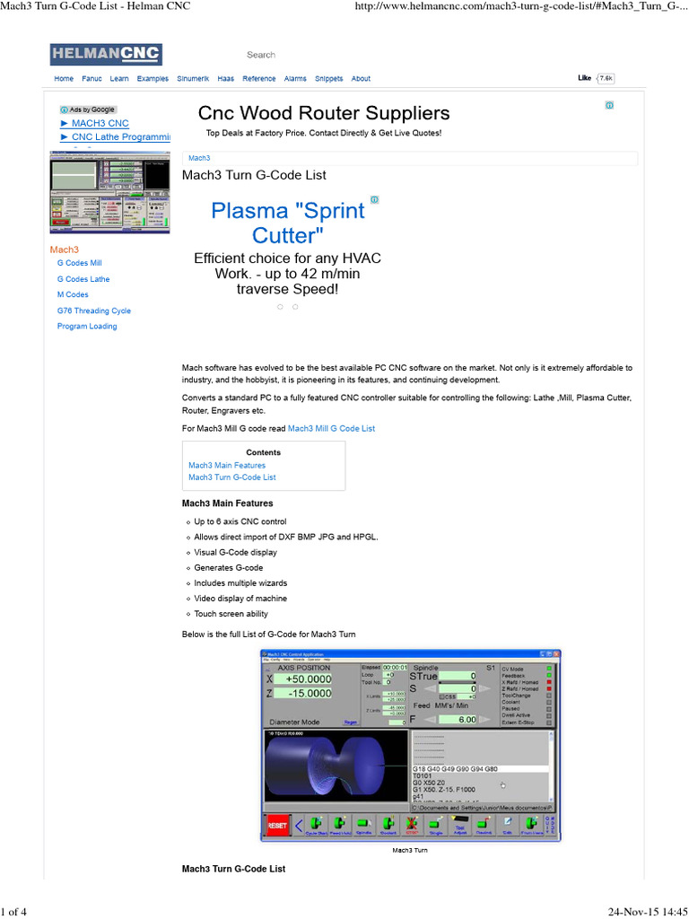 Mach3 Turn G-Code List - Helman CNC | PDF | Numerical Control | Tools