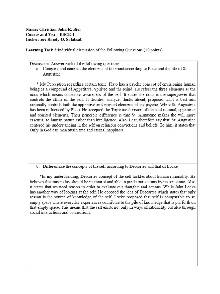 (Template) Learning Task 2 | PDF | Philosophy Of Self | Reason