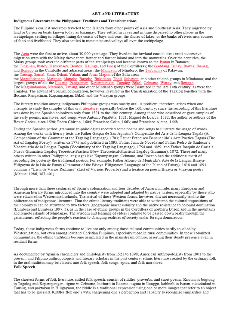 ART AND LITERATURE | PDF | Tagalog Language