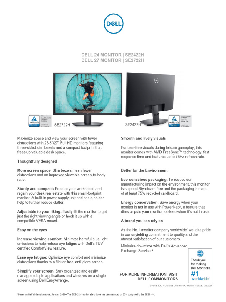 Dell Se2422h Se2722h Product Data Sheet Us English | PDF | Computer ...