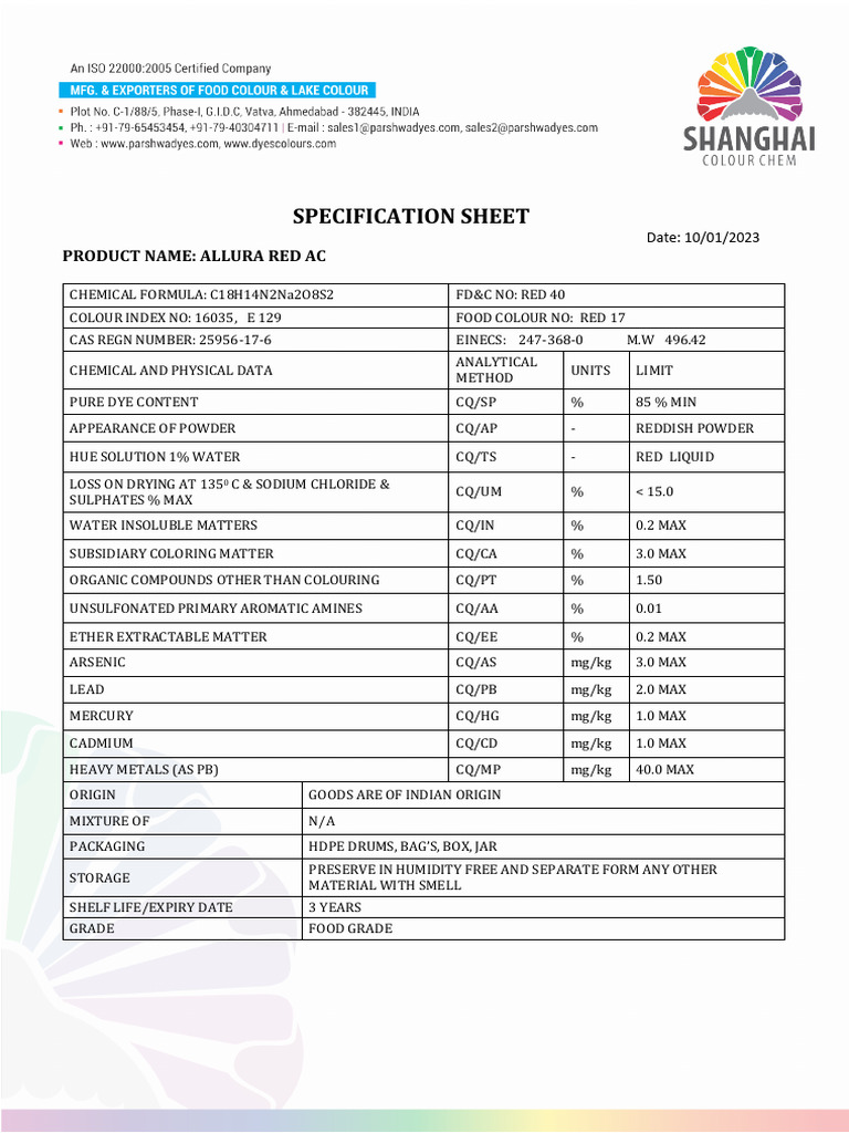 TDS Allura Red. | PDF