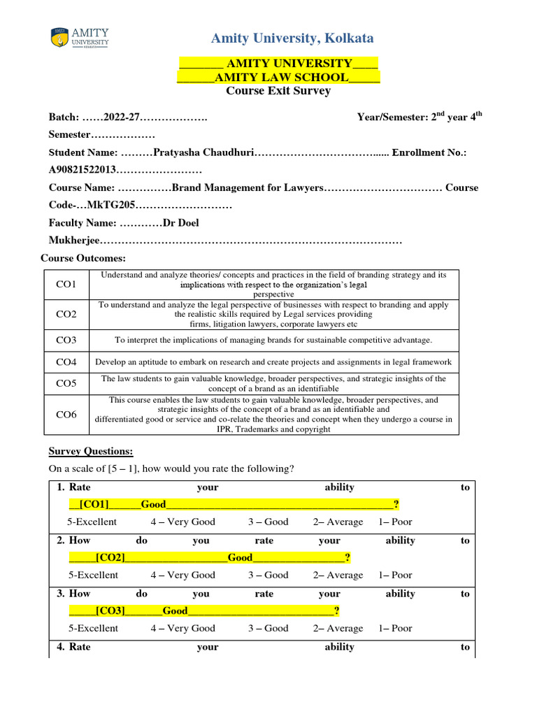 Course Exit Survey Form (4) - Pratyasha Chaudhuri | Download Free PDF ...