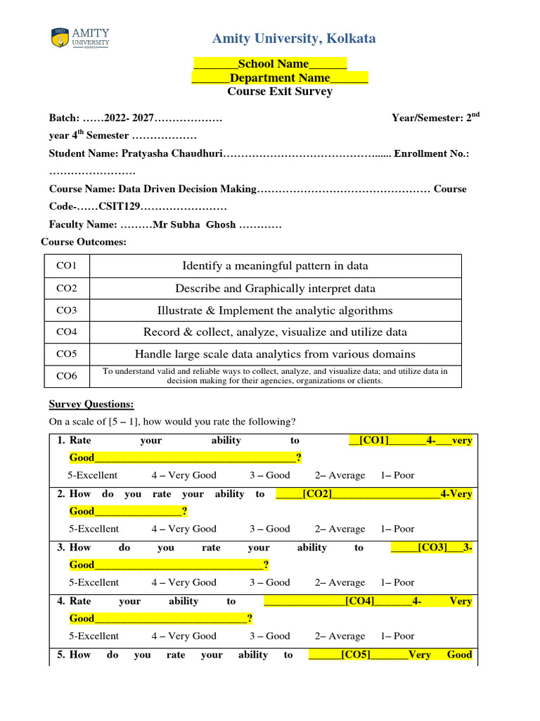 Course Exit Survey Form - 1 - Pratyasha Chaudhuri | PDF | Computing | Information Technology