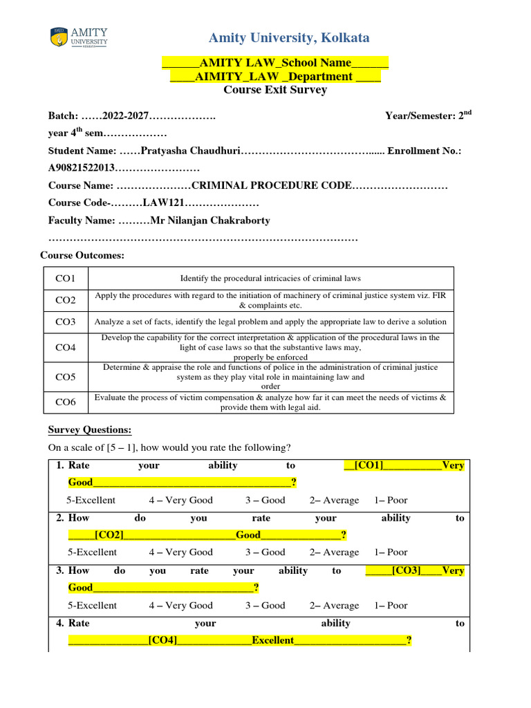 Course Exit Survey Form (5) - Pratyasha Chaudhuri | PDF | Justice ...