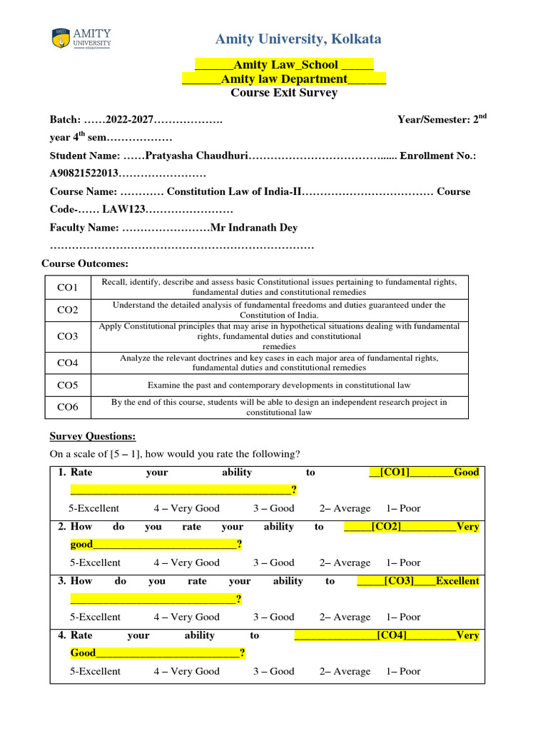 Course Exit Survey Form (6) - Pratyasha Chaudhuri | PDF | Justice ...