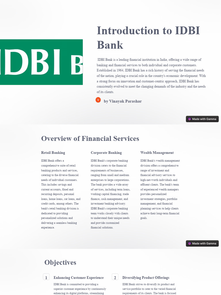 Introduction To IDBI Bank | Download Free PDF | Banks | Wealth Management