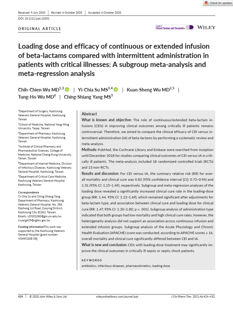 Clinical Pharmacy Therapeu - 2020 - Wu - Loading Dose and Efficacy of ...