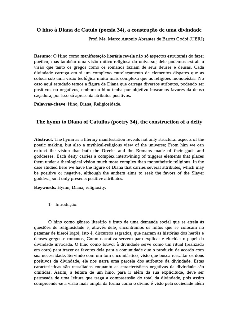 Hino à Deusa Diana de Catulo | PDF | Mitologia grega | Apolo
