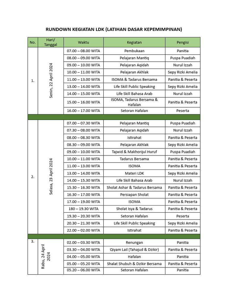 Rundown Kegiatan LDK 2024 - 065550 | PDF