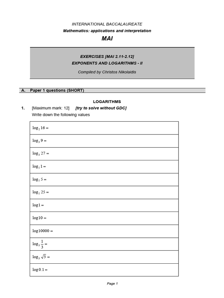 Mai 2 11 2 12 Exponents And Logarithms Ii Pdf Logarithm