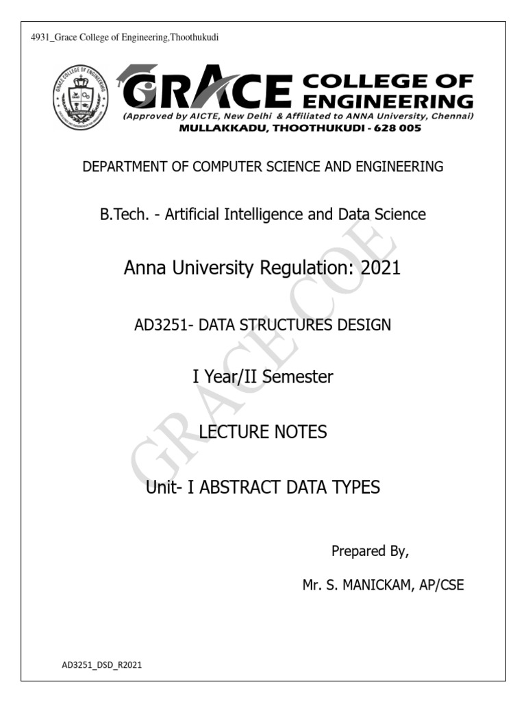 Ii Aids Ad3251 DSD Notes Unit 1 | PDF | Academic Discipline ...