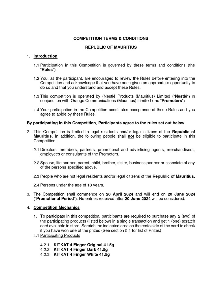 Terms and Conditions - KitKat SCRATCH&WIN | PDF | Legal Liability ...