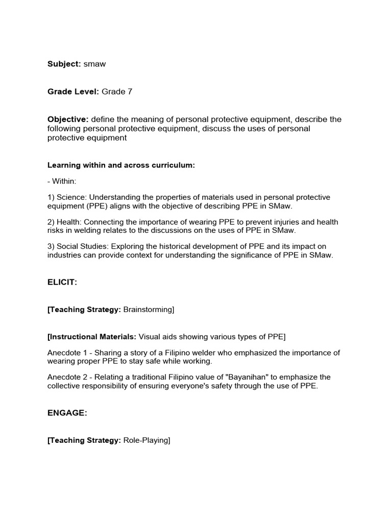 Lesson - Plan of PPE | Download Free PDF | Personal Protective ...