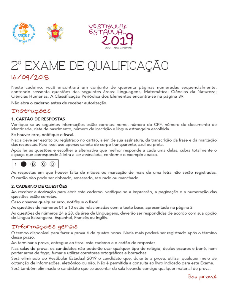 2eq Uerj 2019 | PDF | Física | Humano