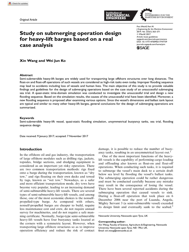 Wang Ko 2017 Study on Submerging Operation Design for Heavy Lift Barges ...