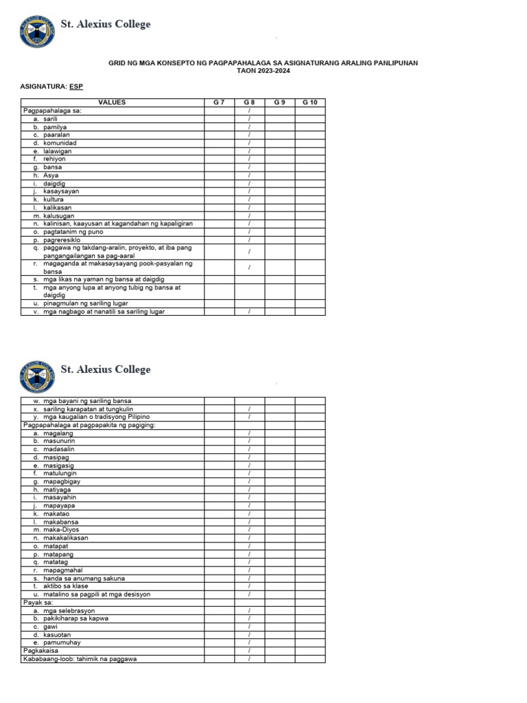 2023-2024 ESP - Values | PDF