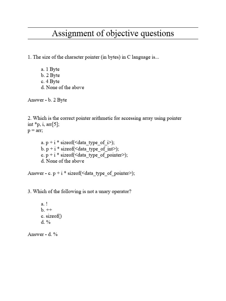 Assignment 25 Pointers 02 Ans | Download Free PDF | C (Programming Language) | Pointer (Computer ...
