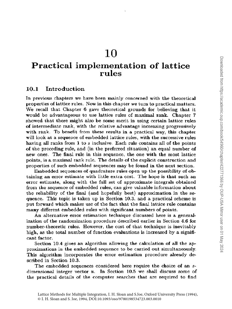 10 Practical implementation of lattice rules | PDF | Summation | Numbers 10 Practical implementation of lattice rules | PDF | Summation | Numbers
