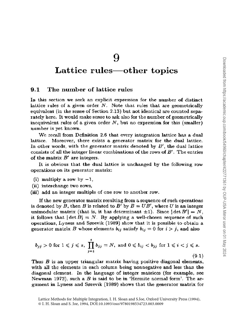 9 Lattice Rules-Other Topics | PDF | Matrix (Mathematics) | Summation