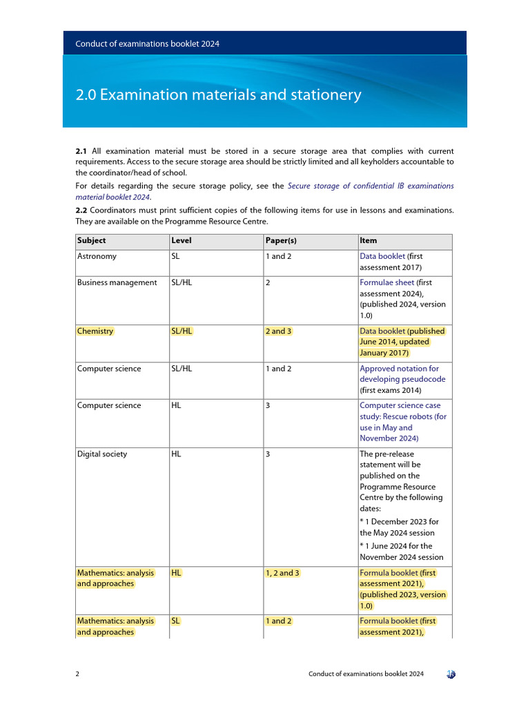 Exam Materials and Stationery Guidelines | PDF | Paper
