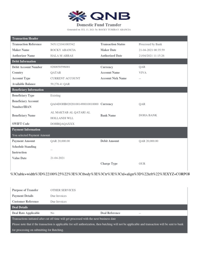 Bank Transfer Confirmation | PDF | Finance & Money Management