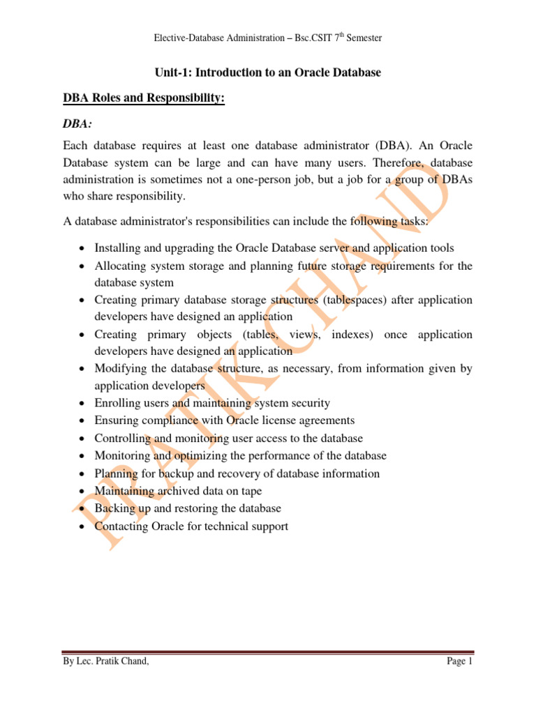 Unit 1 Introduction To An Oracle Database | PDF | Databases | Backup