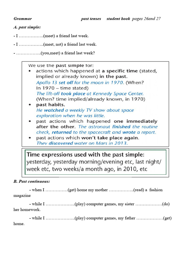 Grammar Past Tenses Student Book Pages 26and 27 | PDF | Art