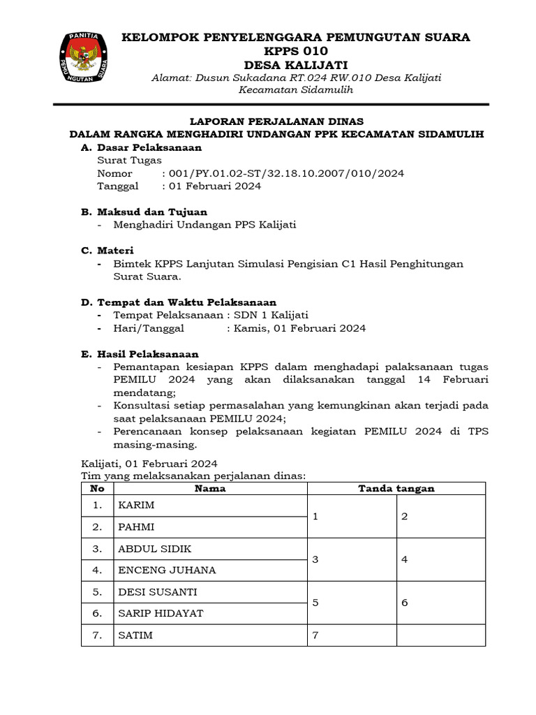Laporan Perjalanan Dinas KPPS 10 | PDF