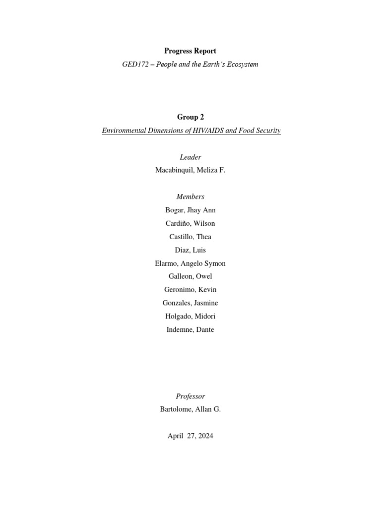 Progress Report Group 2 2EDFIL4E | PDF | Hiv/Aids | Employment