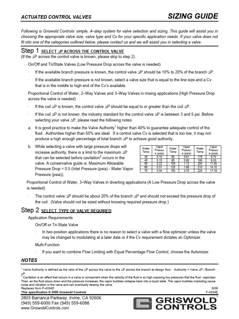 Step 1: Sizing Guide | PDF | Valve | Pressure