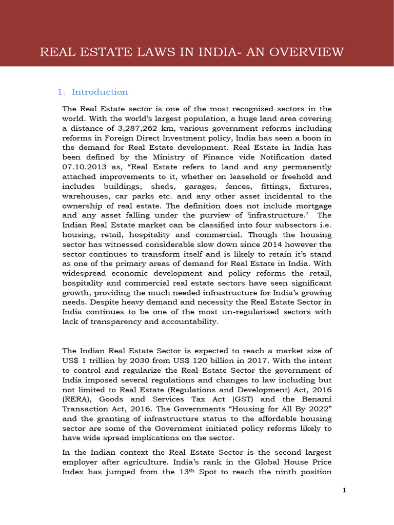 Real Estate Laws in India an Overview | PDF | Real Estate Investment ...
