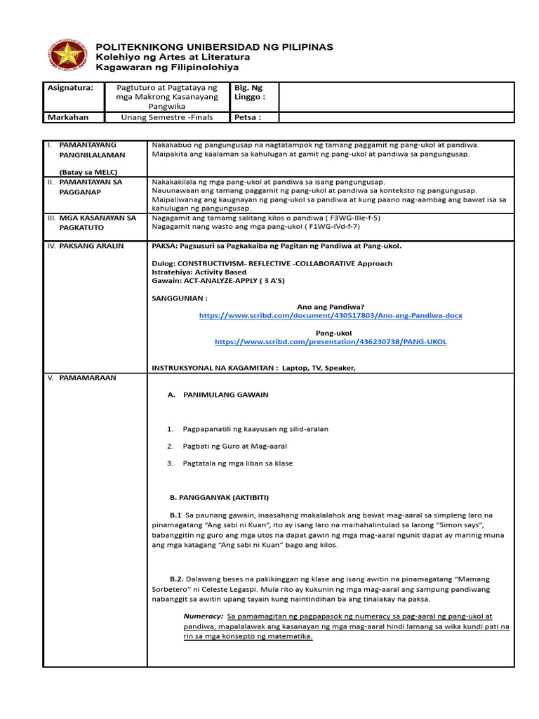 Naranjo - DLP Sa Filipino Pakitang Turo Pup | PDF