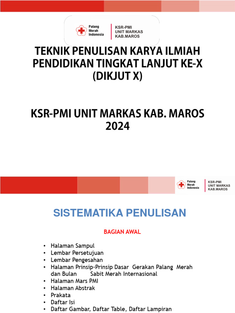 Teknik Penulisan Karya Ilmiah Dikjut X KSR Pmi Unit Markas Kab. Maros | PDF
