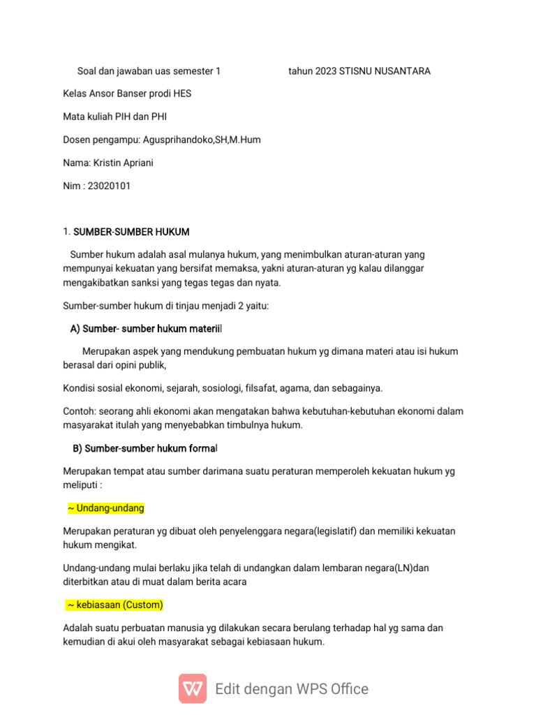 Soal UAS Hukum STISNU 2023 | PDF