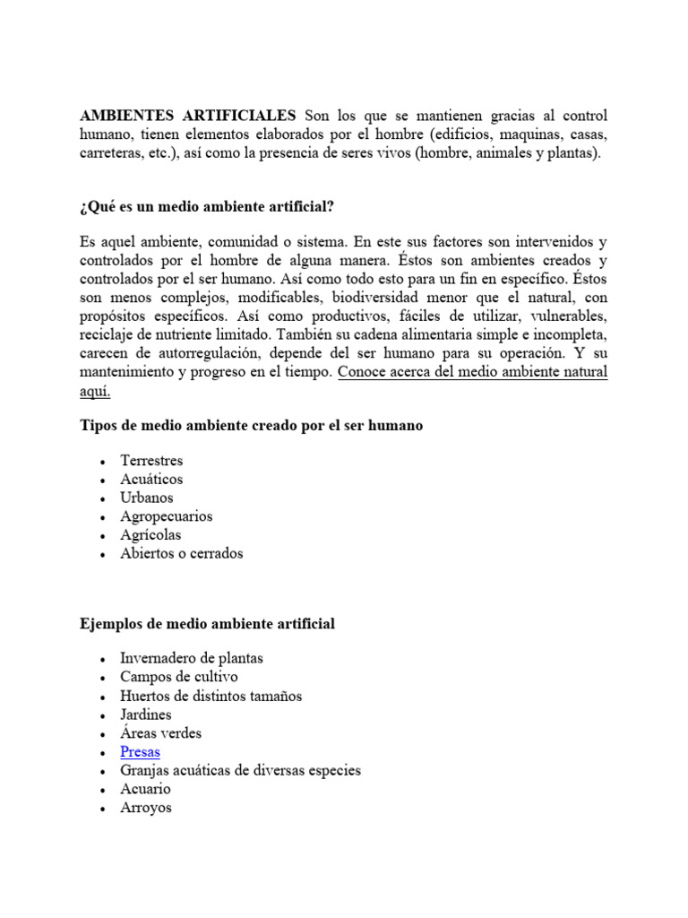 Ambientes Artificiales y Urbanos Explicados | PDF | Entorno natural ...