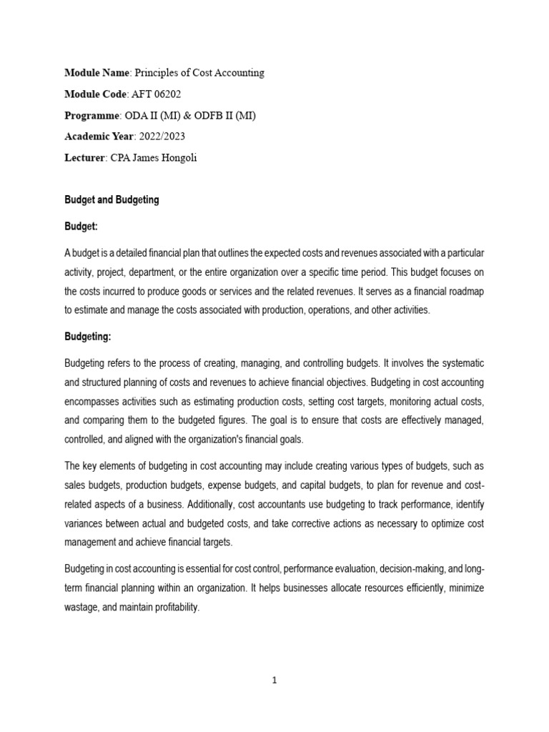 Budgeting | Download Free PDF | Budget | Cost Accounting