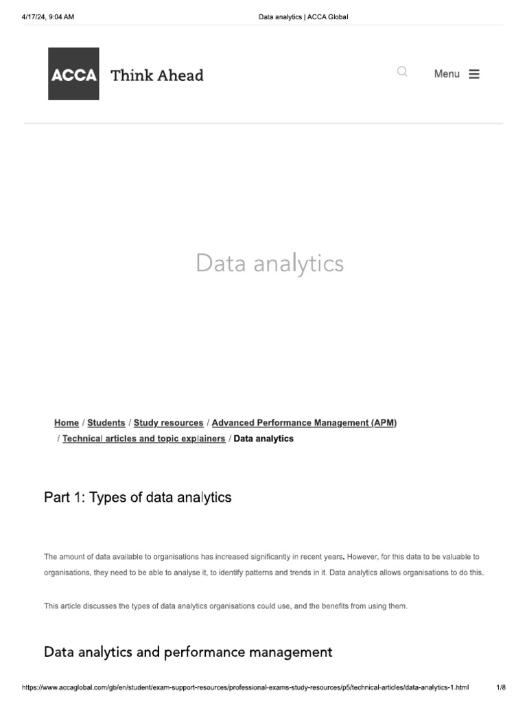 Data Analytics Acca f5 | PDF