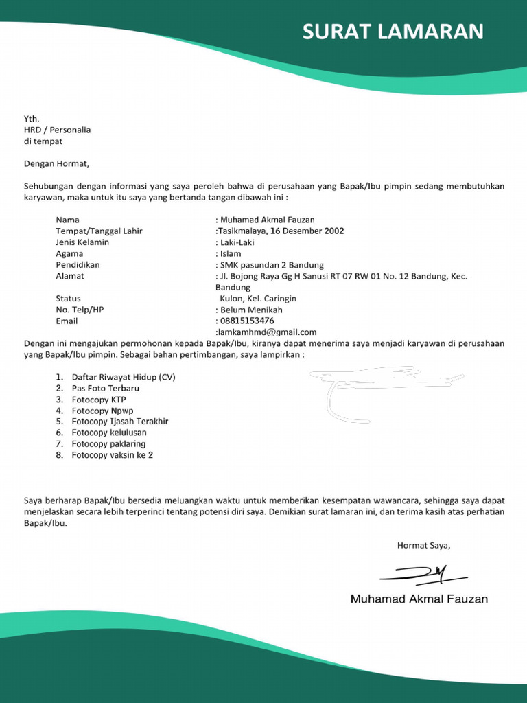 Lamaran&Cv Muhamad Akmal Fauzan | PDF