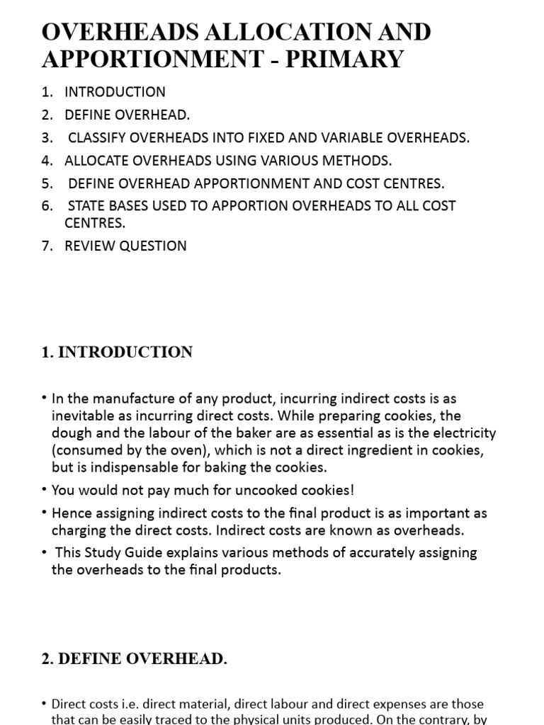 Overheads Allocation and Apportionment - Primary | PDF | Cost Of Goods ...