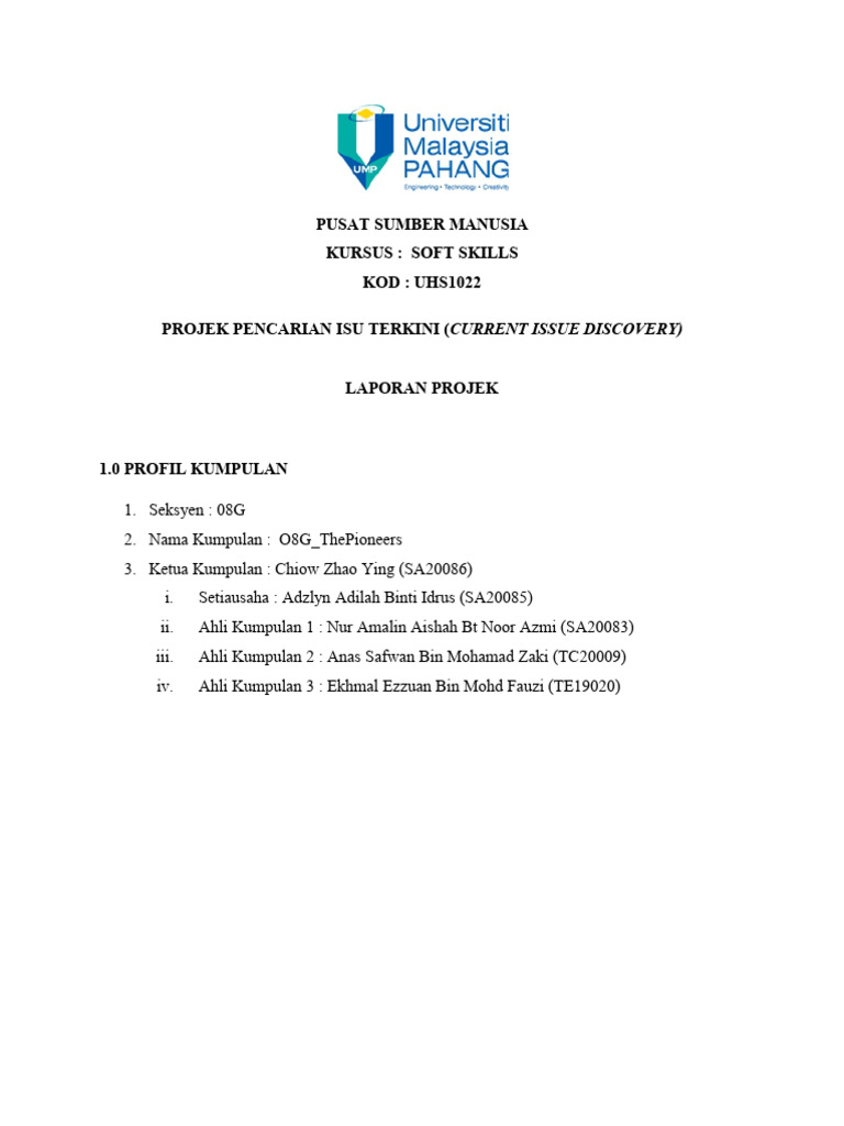 08G - The Pioneers Laporan Projek-Copy20221229140930 | PDF