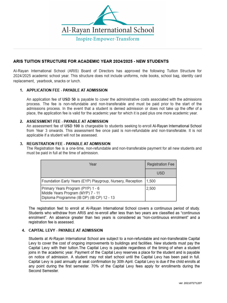 Tuition Stucture 2024-2025 New Students | PDF | Payments | Services (Economics)