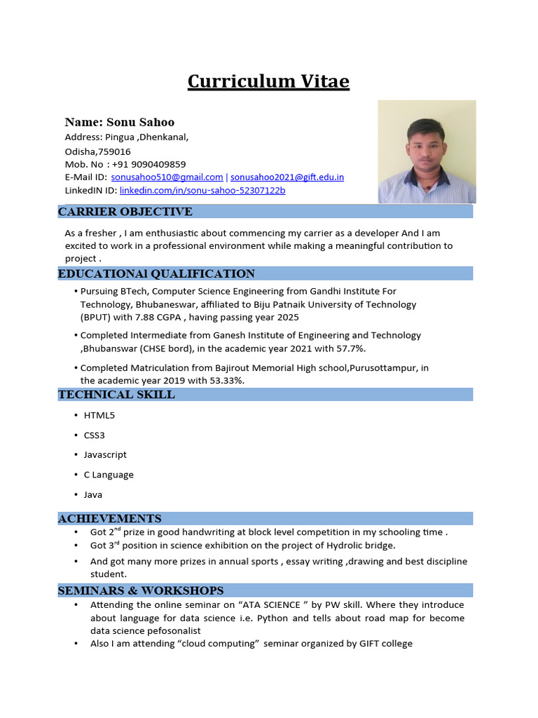 Sonu Sahoo's Developer CV | PDF | World Wide Web | Internet & Web