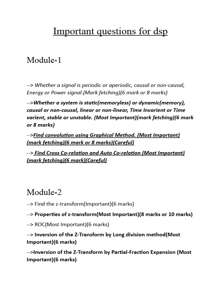 Important Questions For DSP Both For 6 Marks and 16 Marks | PDF