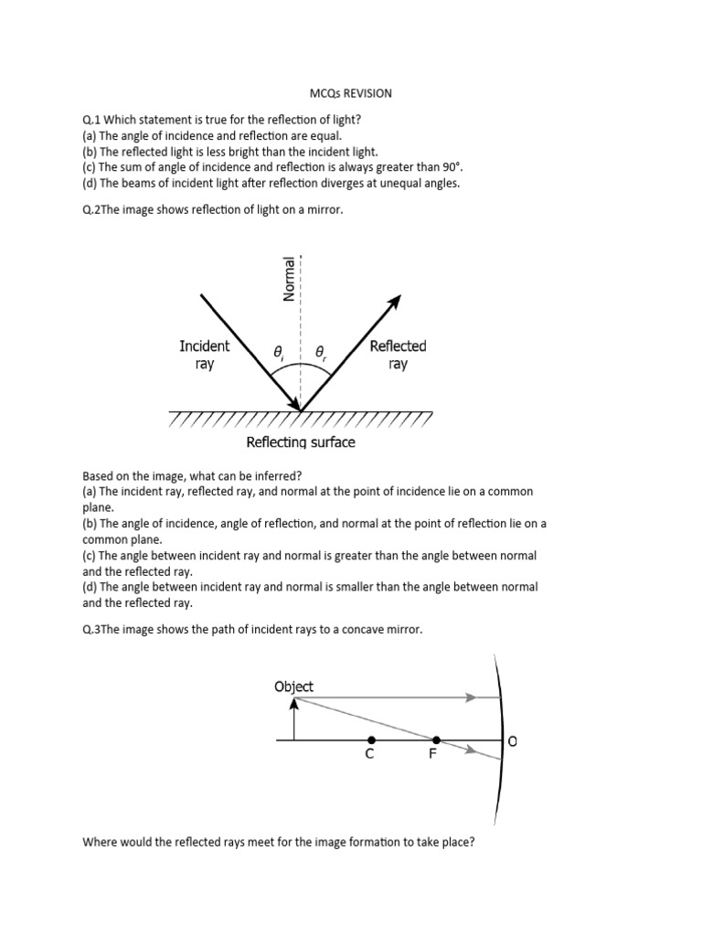 WORKSHEET 5-Revision-MCQs | PDF | Mirror | Reflection (Physics)